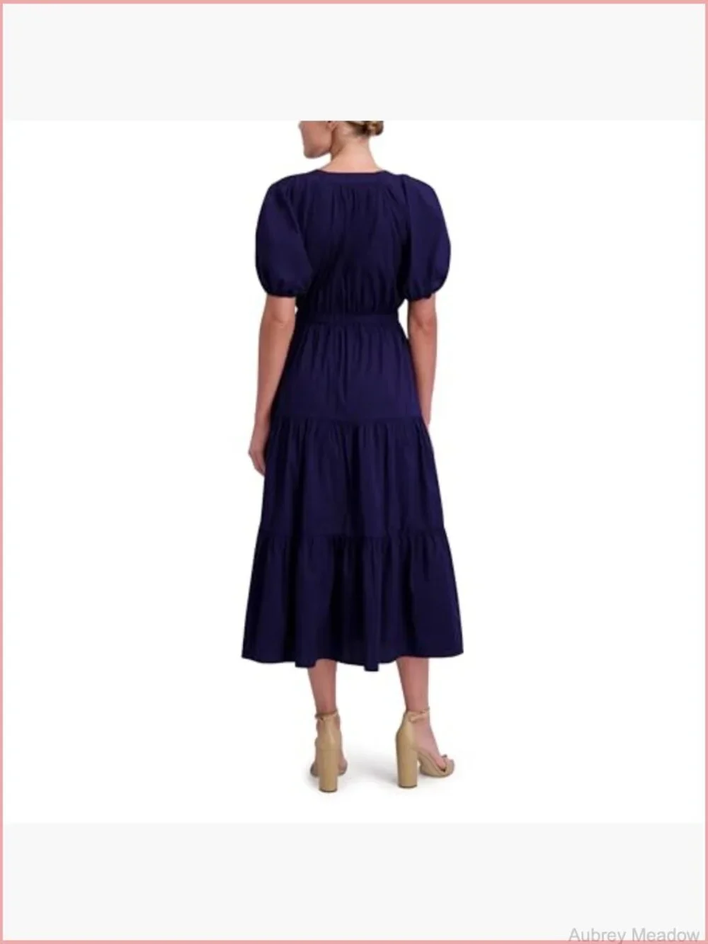 Dresses | Puff Sleeve Tiered Midi Dress Cotton Blend Pull On | Poshmark